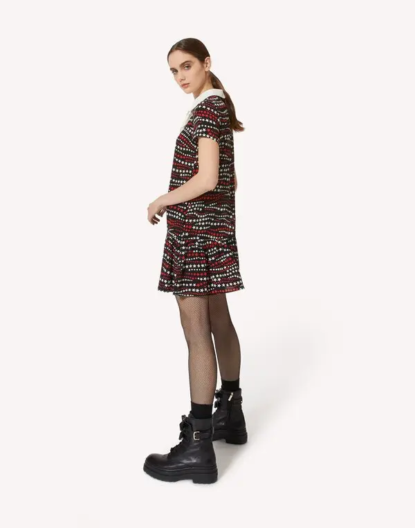 Red Valentino Star Printed Mini Dress With Collar And Tie