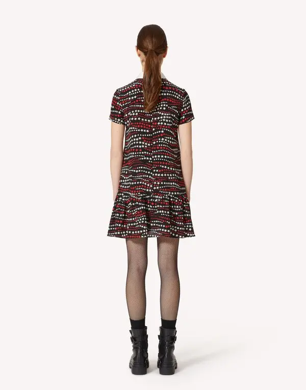 Red Valentino Star Printed Mini Dress With Collar And Tie