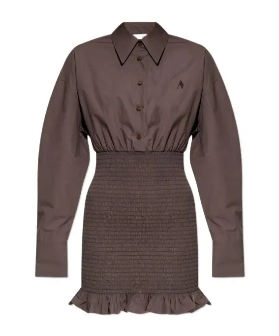 Attico Long Sleeve Shirt Dress With Ruffled Hem