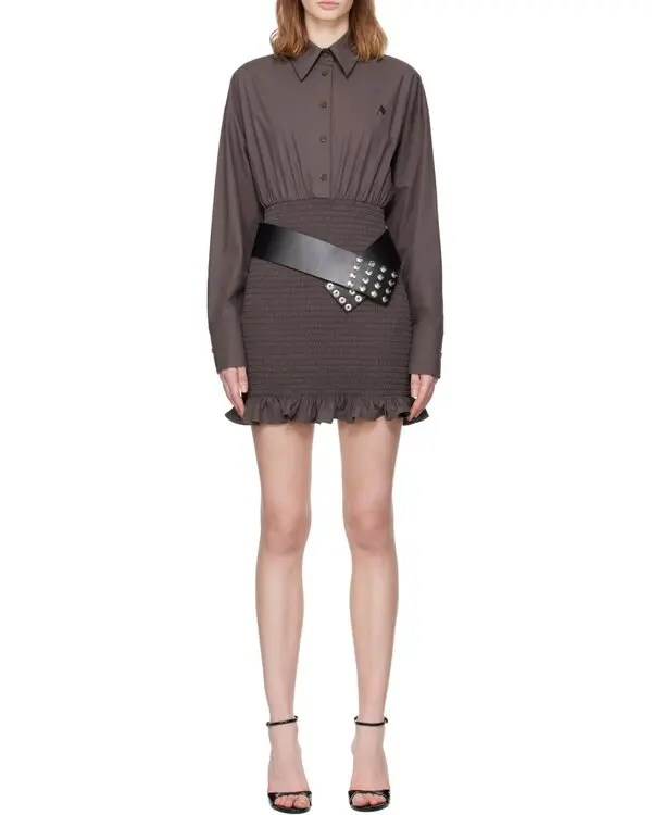 Attico Long Sleeve Shirt Dress With Ruffled Hem