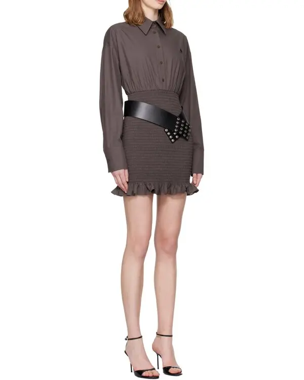 Attico Long Sleeve Shirt Dress With Ruffled Hem