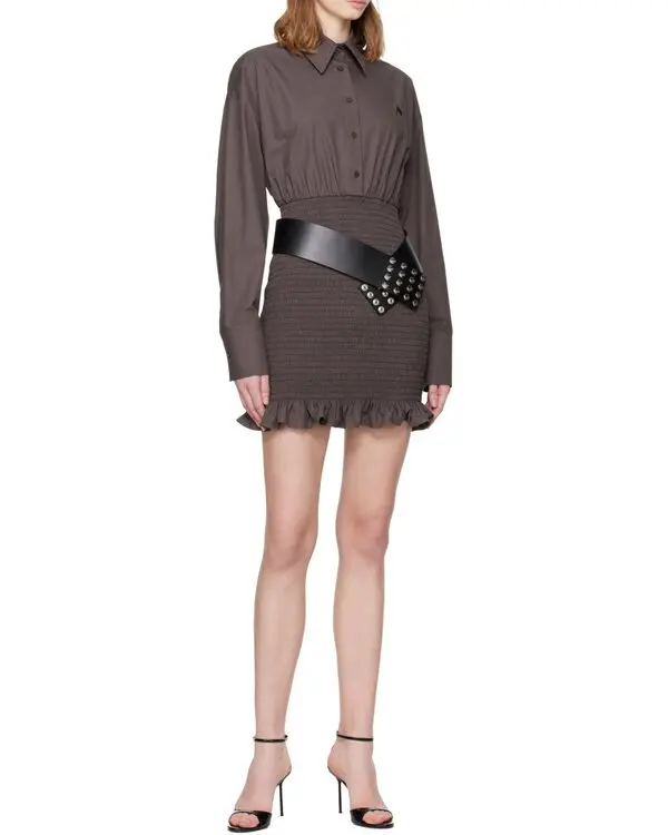 Attico Long Sleeve Shirt Dress With Ruffled Hem