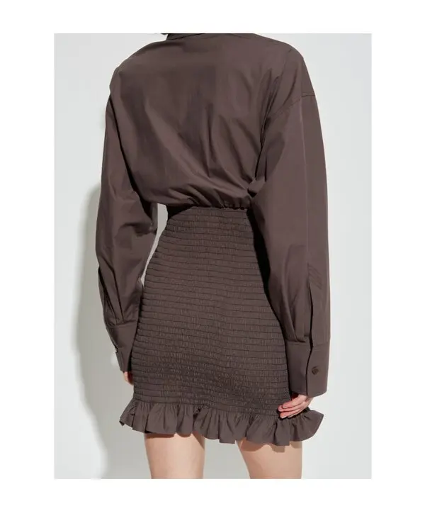 Attico Long Sleeve Shirt Dress With Ruffled Hem