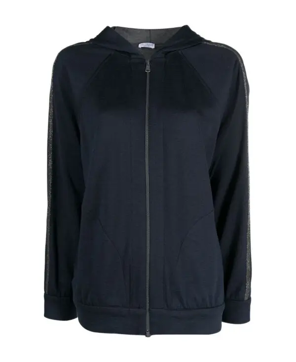 Brunello Cucinelli Embellished Zip Hoodie - Black