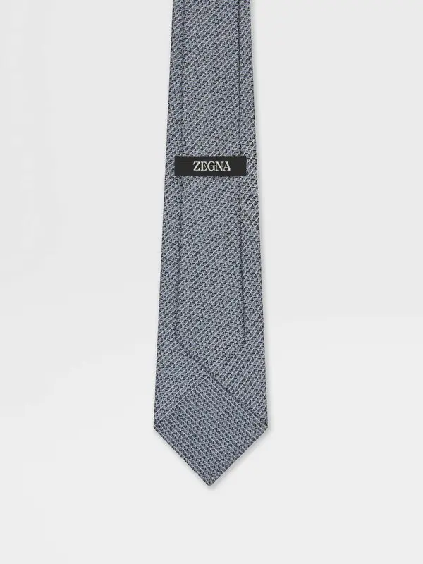 Zegna Silk Geometric Jacquard Tie - Light Blue