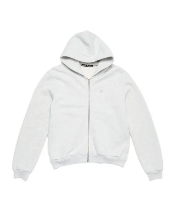 Acne Studios Organic Cotton Zip-up Hoodie With Face Logo Patch - White