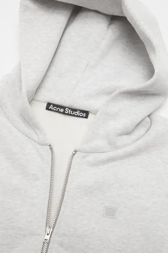 Acne Studios Organic Cotton Zip-up Hoodie With Face Logo Patch - White