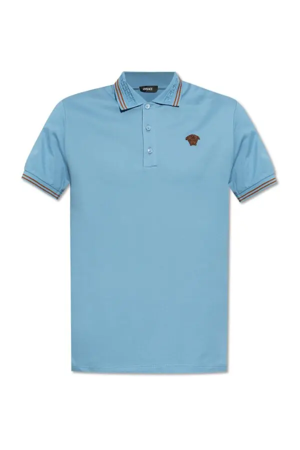 Versace Medusa-embroidered Short-sleeved Polo Shirt - Blue