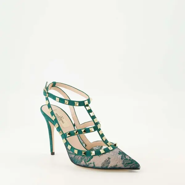 Valentino Garavani Rockstud Lace Court Pumps