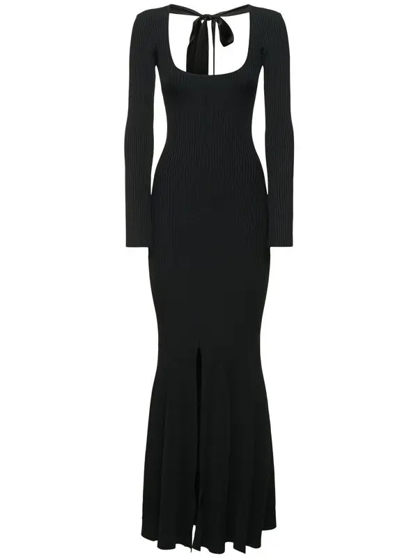 David Koma Ribbed Long Sleeve Bow Detail Maxi Dress