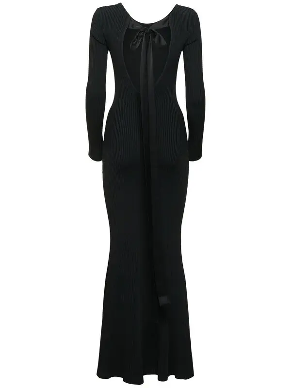 David Koma Ribbed Long Sleeve Bow Detail Maxi Dress