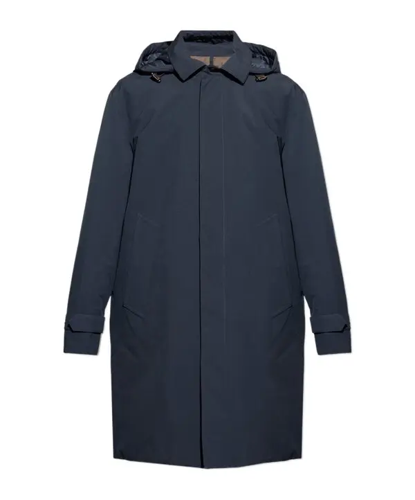 Moncler Hooded Zip-up Coat - Navy Blue