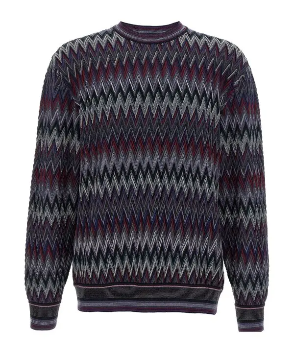 Missoni Crew Neck Sweater With 3d Jagged Pattern - Black