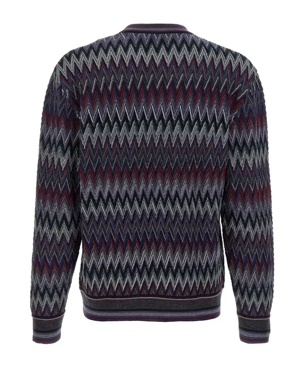 Missoni Crew Neck Sweater With 3d Jagged Pattern - Black