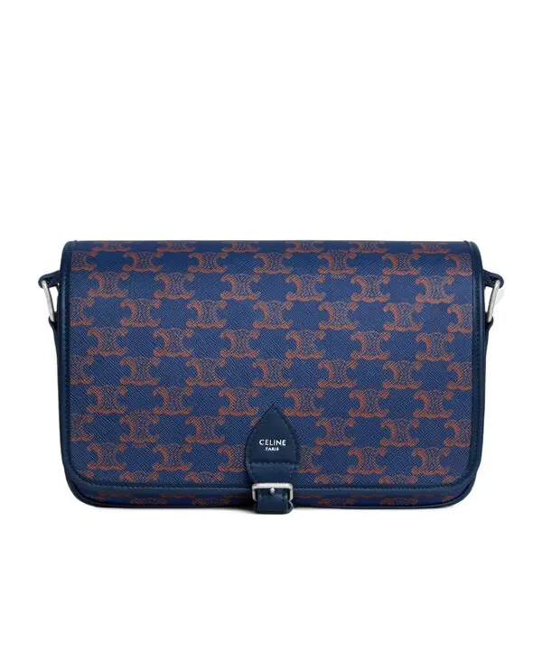 Celine Small Folco Messenger In Triomphe Canvas And Calfskin - Deep Navy Blue