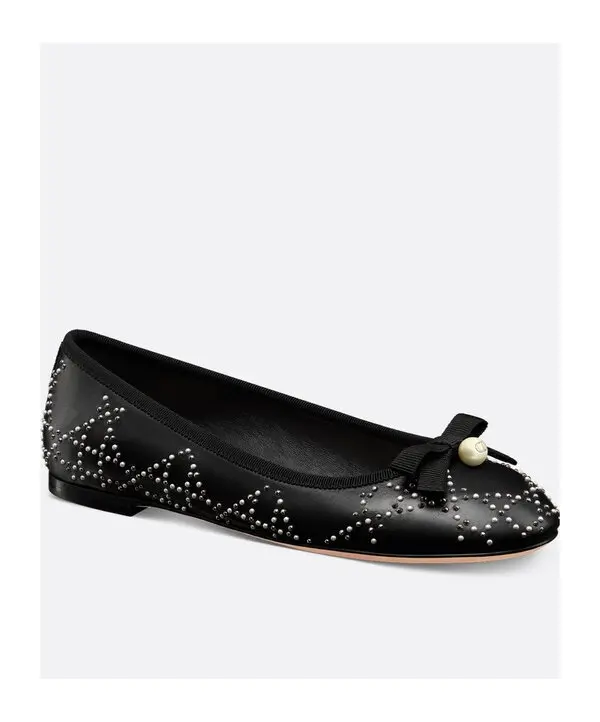 Dior Ballerina Flat With Pearl Cd Detail - Black
