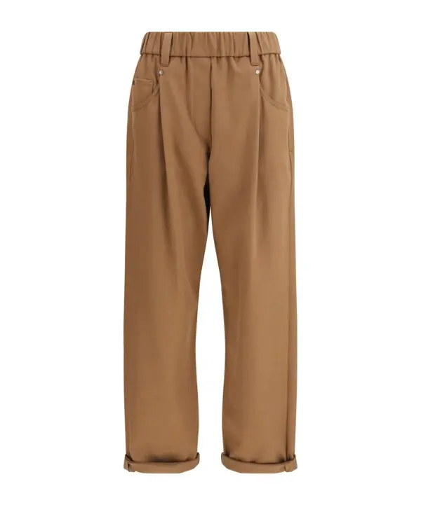 Brunello Cucinelli Elasticated High-rise Pleated Trousers - Brown