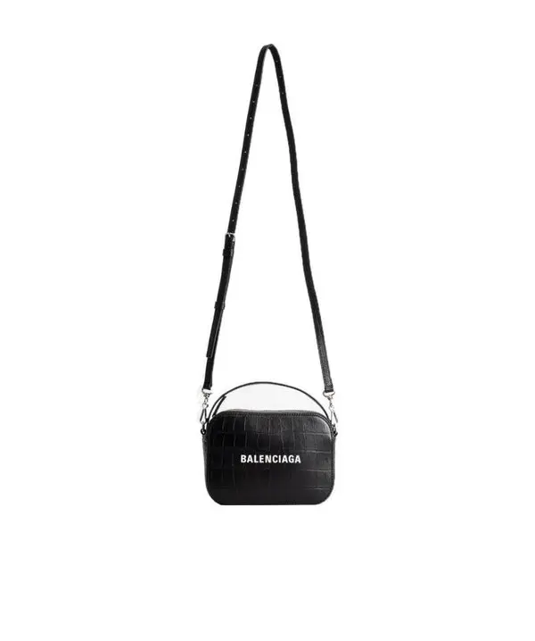 Balenciaga Everyday Xs Crocodile-effect Shoulder Bag - Black/white