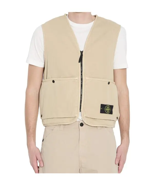 Stone Island Oversized Logo Patch Vest - Sand