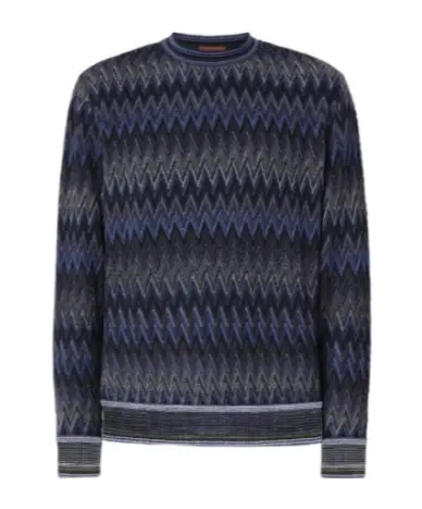 Missoni Crew Neck Sweater With 3d Zigzag Pattern - Blue Gray
