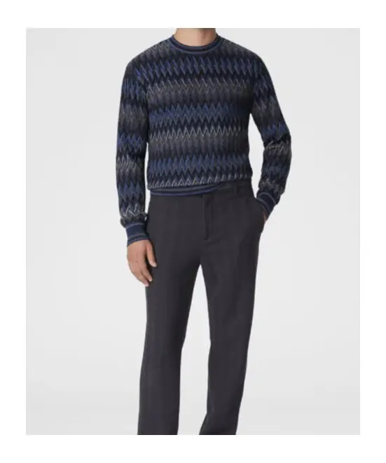 Missoni Crew Neck Sweater With 3d Zigzag Pattern - Blue Gray