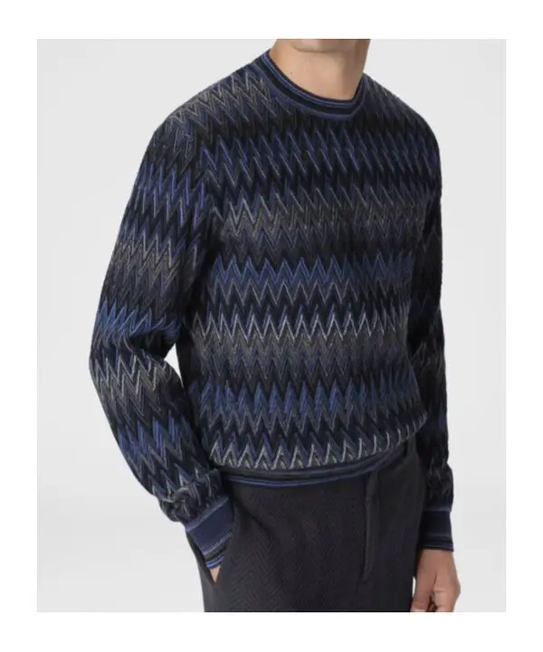Missoni Crew Neck Sweater With 3d Zigzag Pattern - Blue Gray