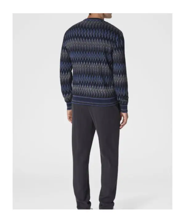 Missoni Crew Neck Sweater With 3d Zigzag Pattern - Blue Gray
