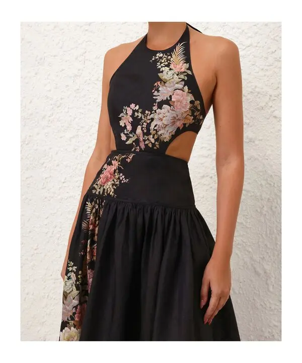 Zimmermann Tallow Halterneck Floral Print Maxi Dress