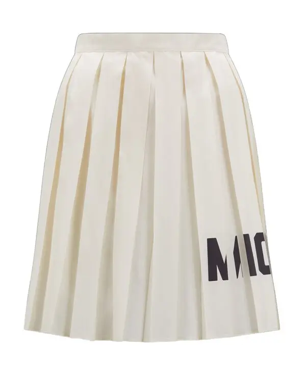 Moncler Pleated Taffeta Skirt With Logo Print - White