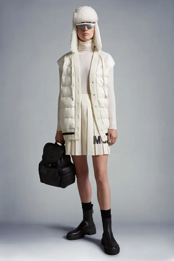 Moncler Pleated Taffeta Skirt With Logo Print