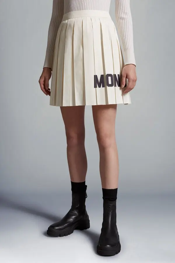 Moncler Pleated Taffeta Skirt With Logo Print