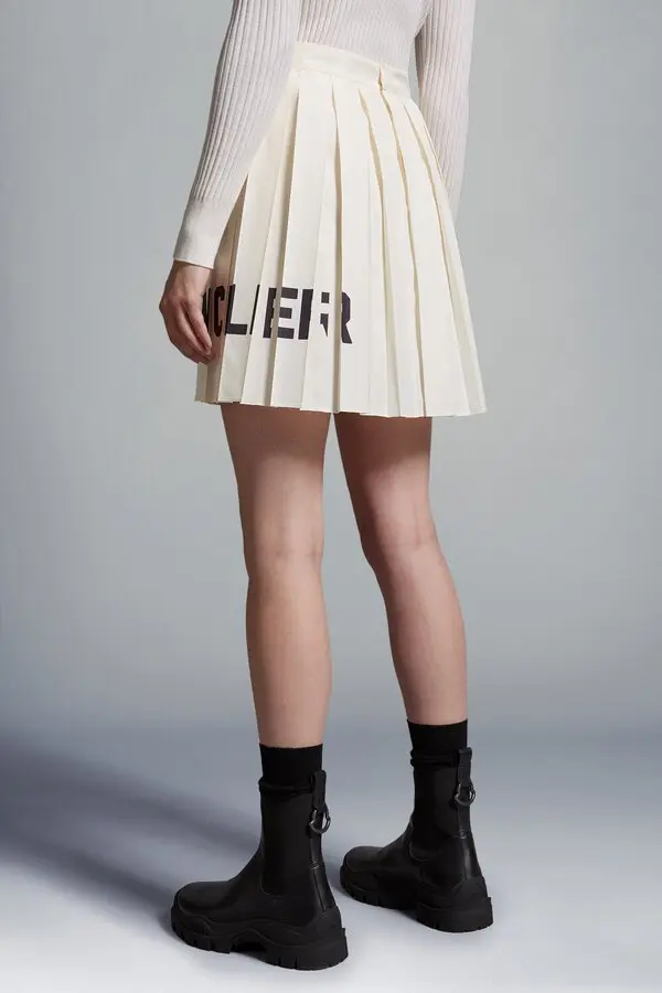 Moncler Pleated Taffeta Skirt With Logo Print