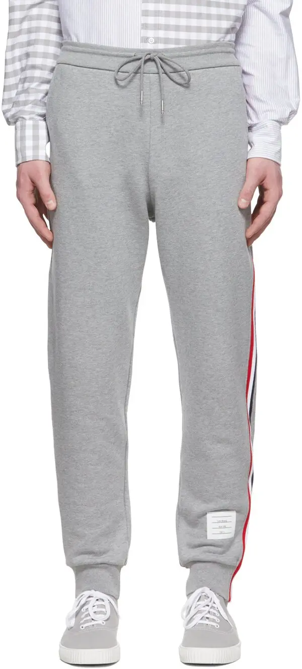 Thom Browne Rwb Stripe Track Pants - Light Gray