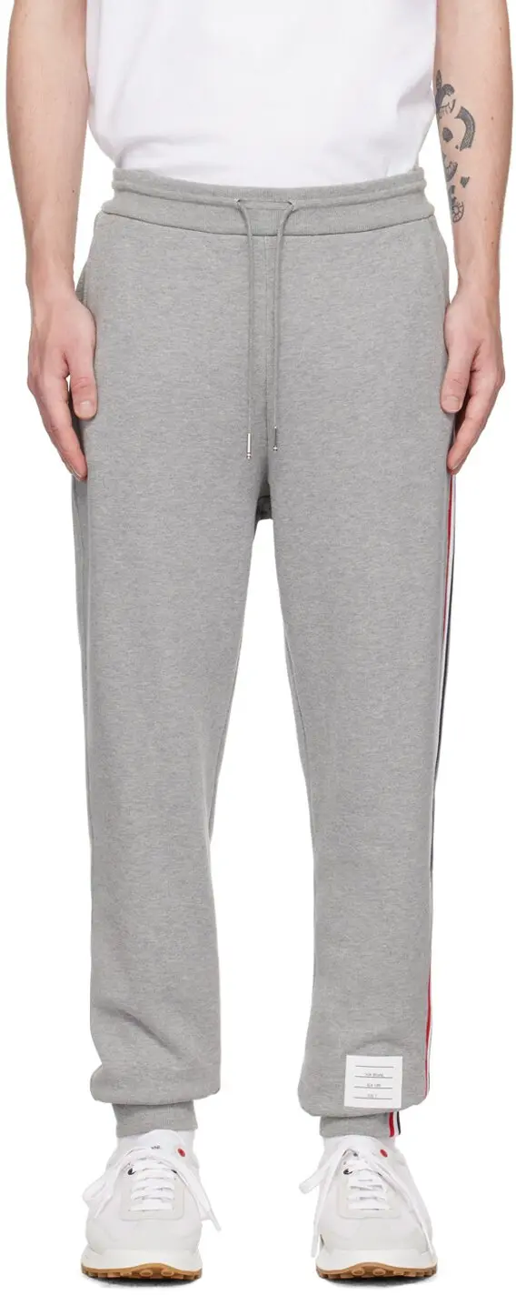 Thom Browne Rwb Stripe Track Pants - Light Gray