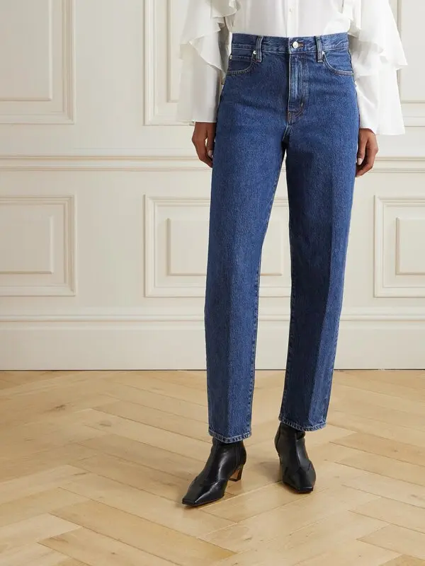 FRAME Button Detailed Straight Leg Jeans - Blue