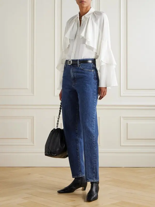 FRAME Button Detailed Straight Leg Jeans - Blue