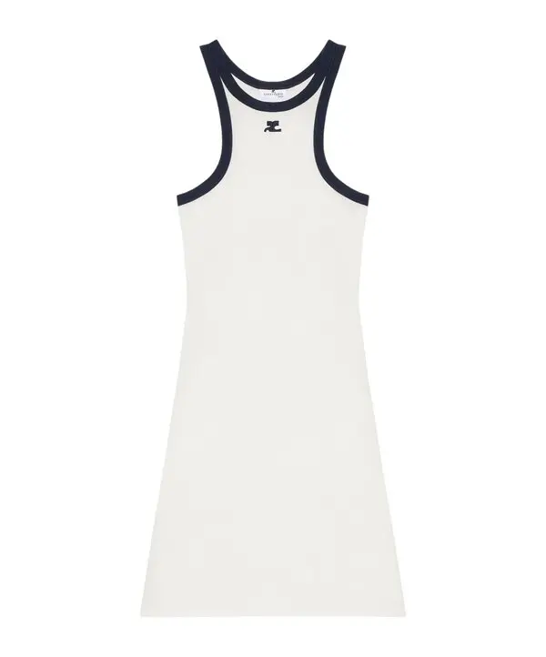 COURREGES Courrèges Contrasted-trim Sleeveless Mini Dress - Heritage White / Navy