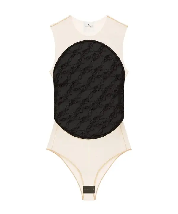 COURREGES Fitted Lace Bodysuit With Logo Detail - Black