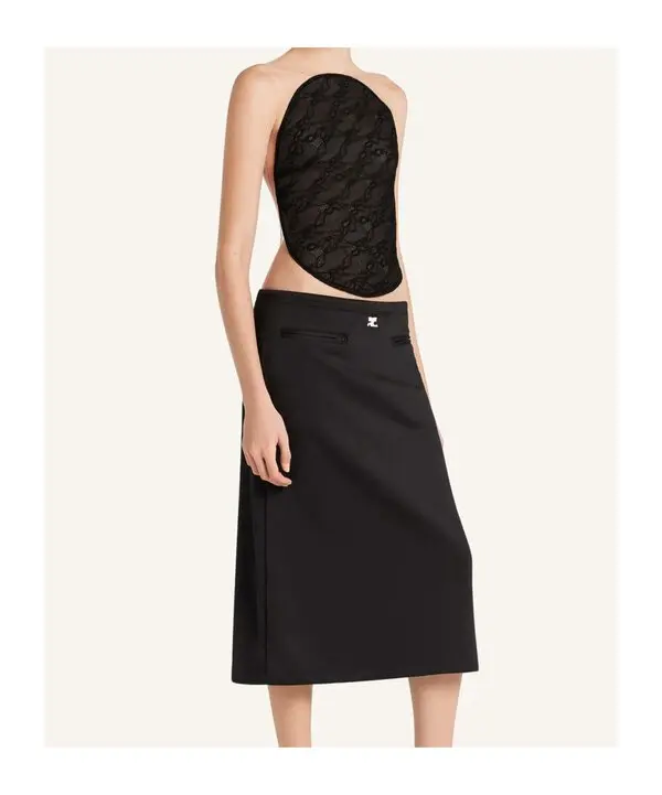 COURREGES Fitted Lace Bodysuit With Logo Detail - Black