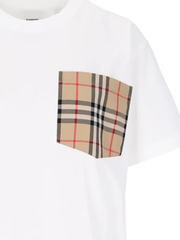Burberry Checked Pocket Crewneck T-shirt - White