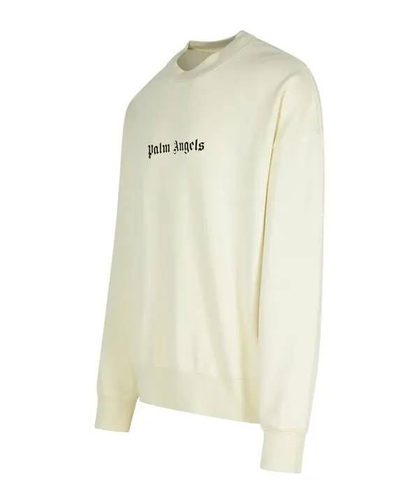 Palm Angels Logo Printed Crewneck Sweatshirt - Cream