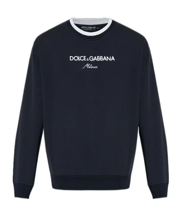 Dolce & Gabbana Logo-embroidered Cotton Sweatshirt - Black