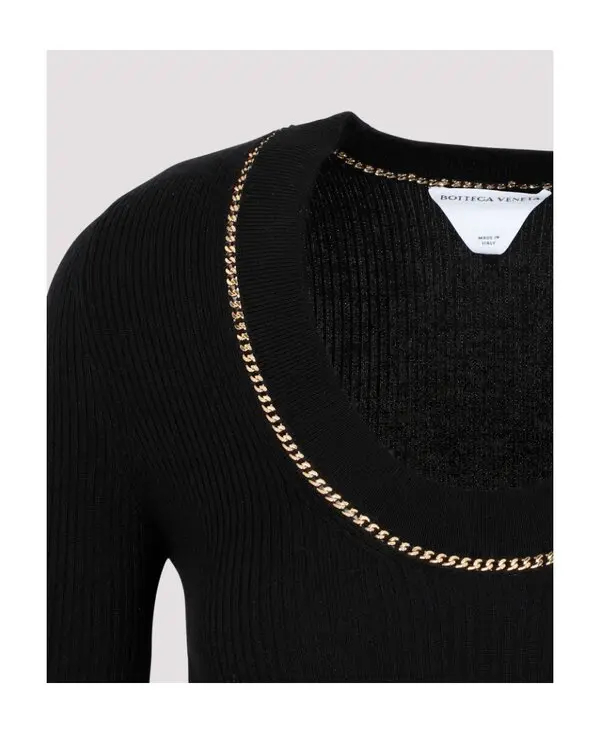 Bottega Veneta Chain Embellished Ribbed Knit Dress