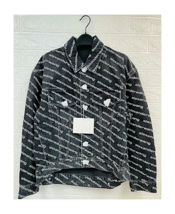 Alexander Wang Denim Coat With Logo Print - Black