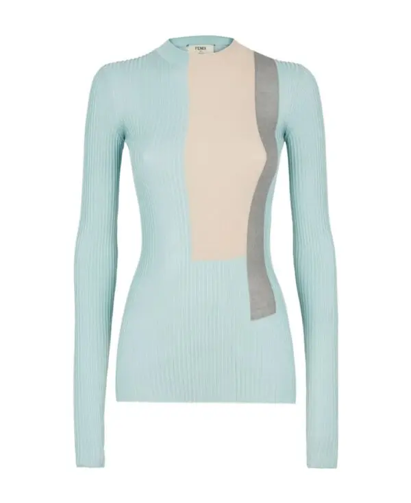 Fendi Color Blocked Ribbed Knit Top