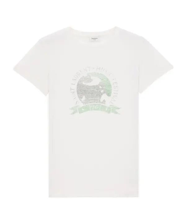 Saint Laurent Music Festival Crewneck T-shirt - Natural Colors And Green
