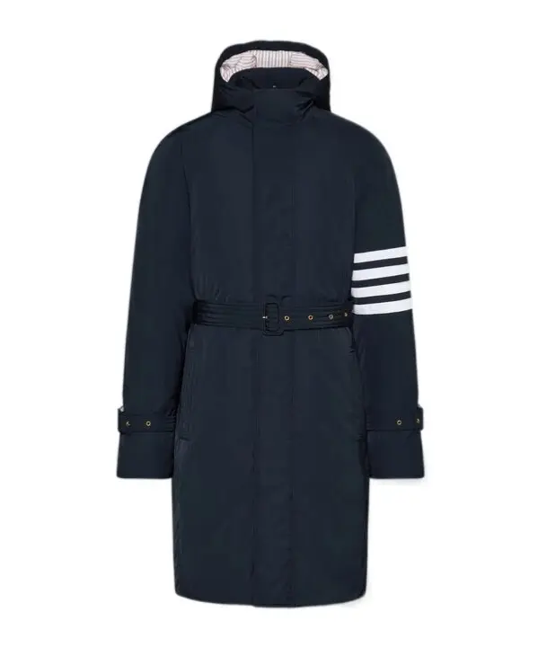 Thom Browne Belted Down Parka With Signature Stripes