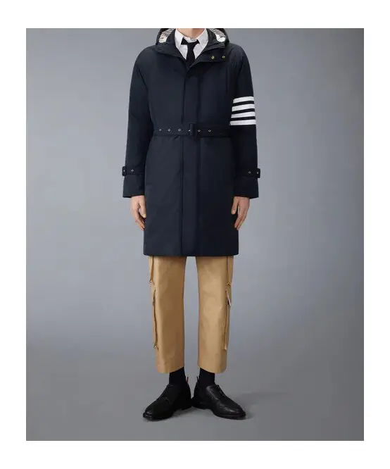 Thom Browne Belted Down Parka With Signature Stripes