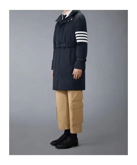Thom Browne Belted Down Parka With Signature Stripes