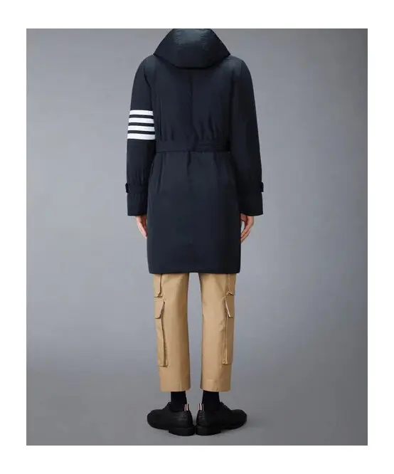 Thom Browne Belted Down Parka With Signature Stripes